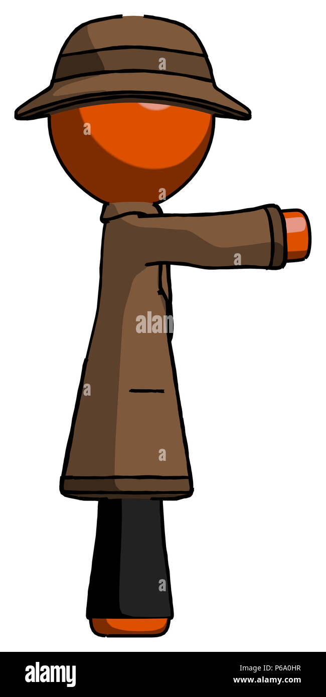 Orange detective man pointing right Stock Photo - Alamy