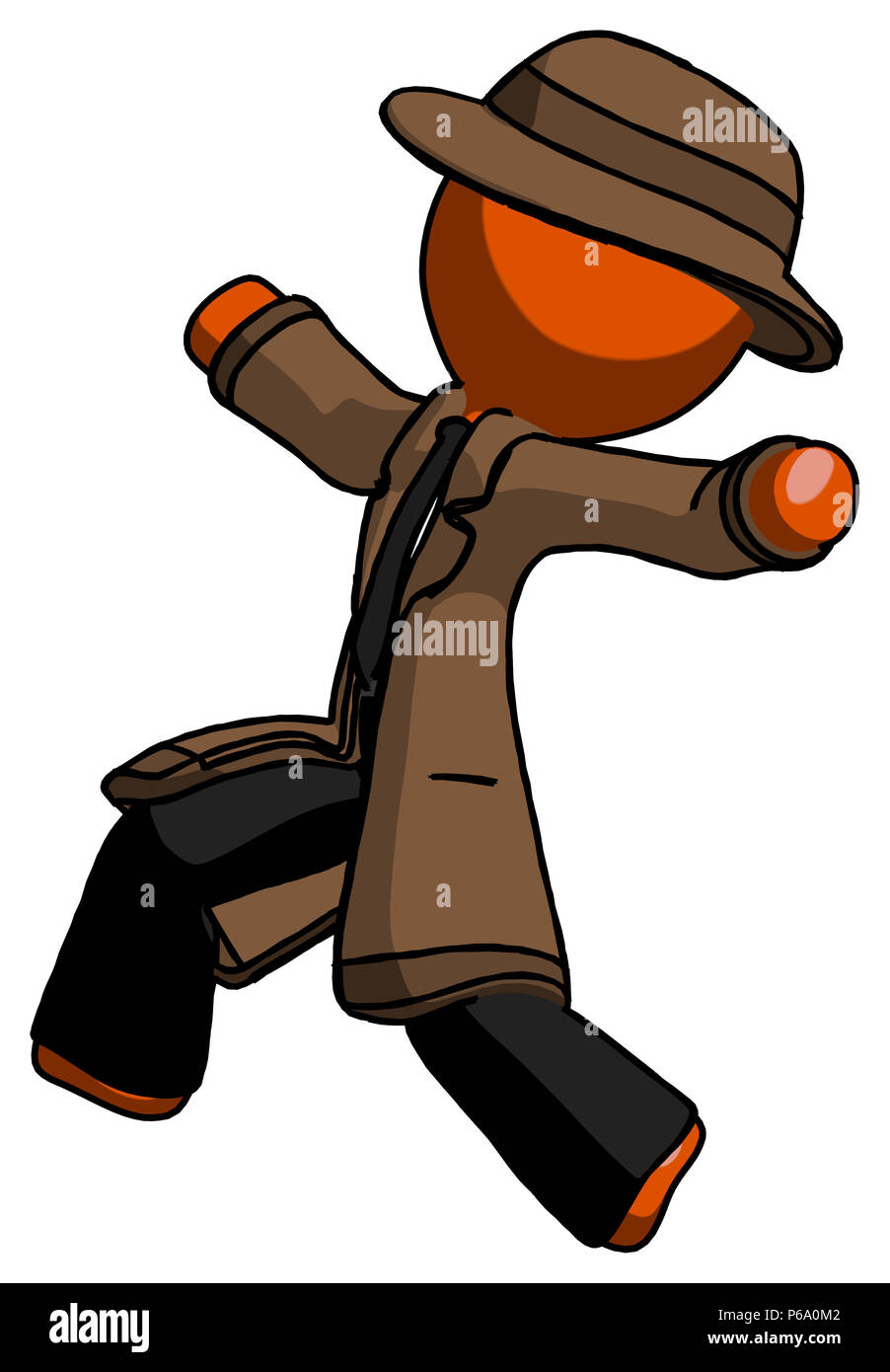 Orange detective man running away in hysterical panic direction left ...
