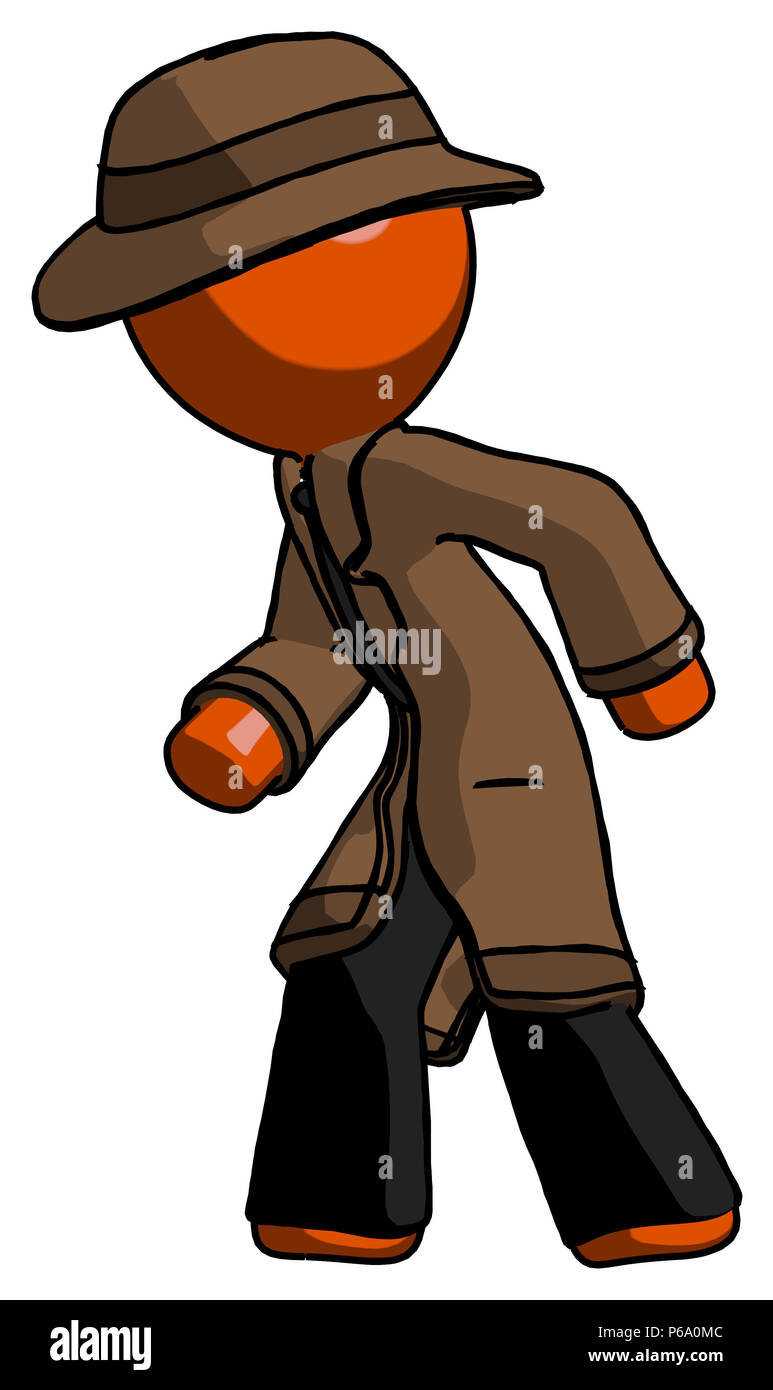 Orange detective man suspense action pose facing left Stock Photo - Alamy