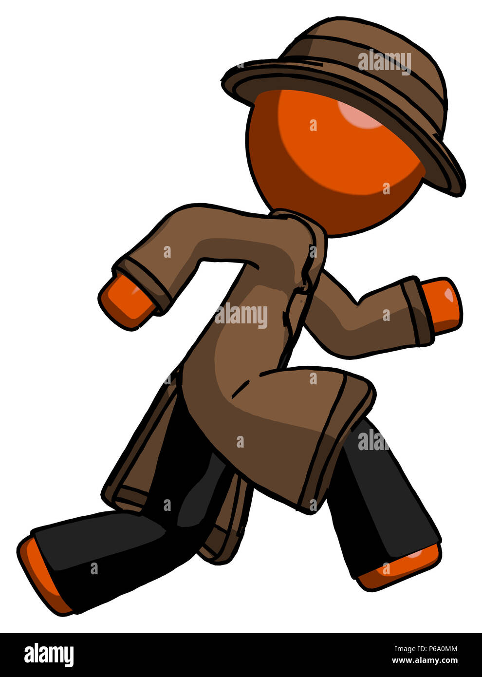 Orange detective man running fast right Stock Photo - Alamy
