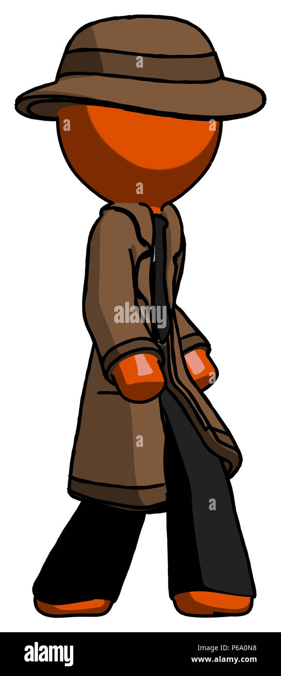 Orange detective man walking turned right front view Stock Photo - Alamy