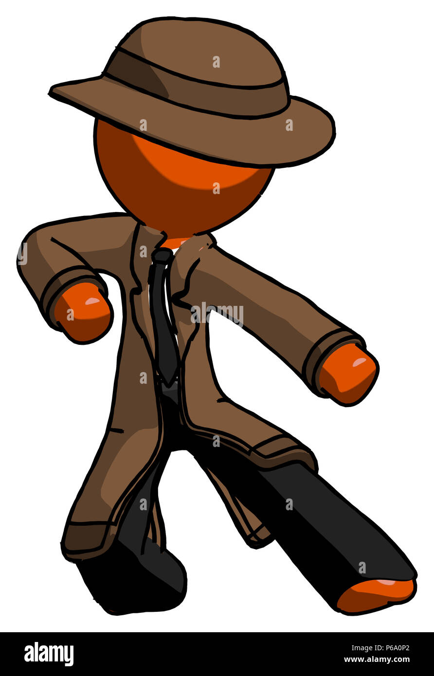 Orange detective man karate defense pose right Stock Photo - Alamy