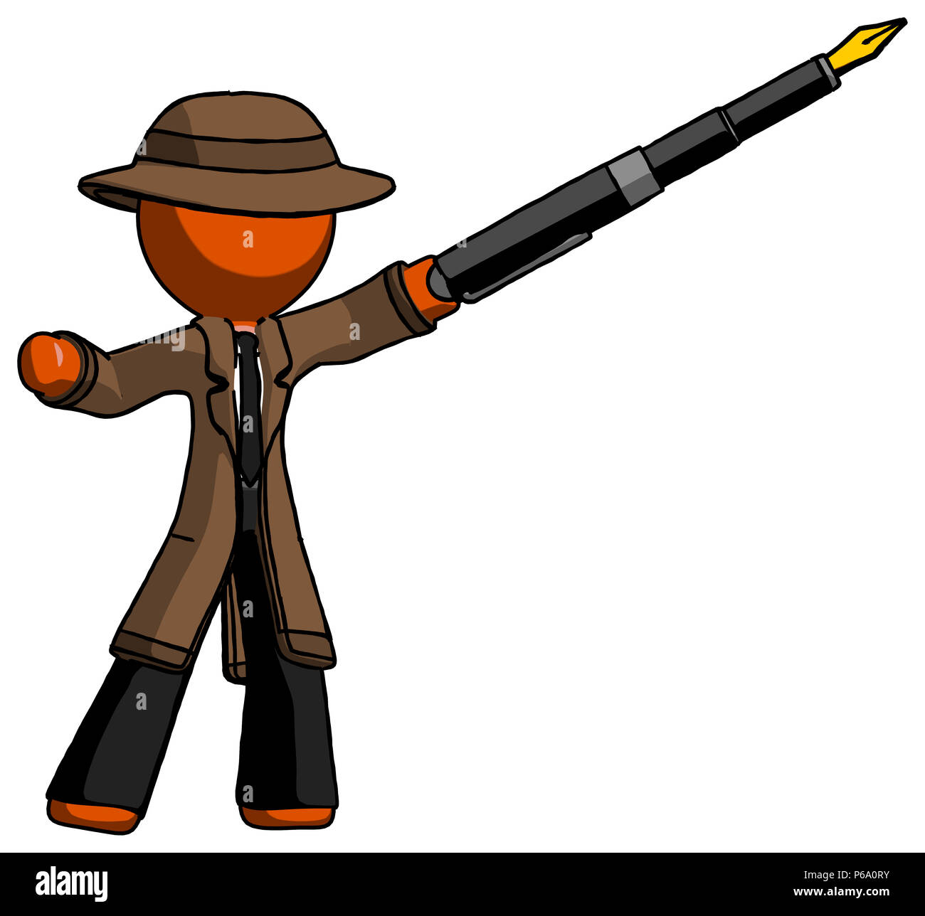 Orange detective man pen is mightier than the sword calligraphy pose ...