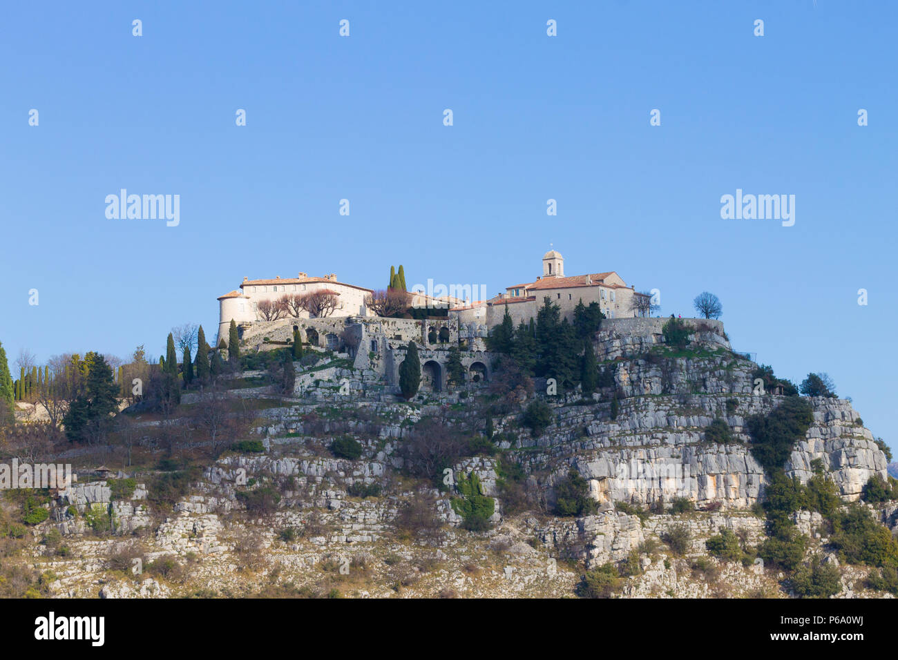 Gourdon town day view, France. Ancient feudal village on top of a peak ...