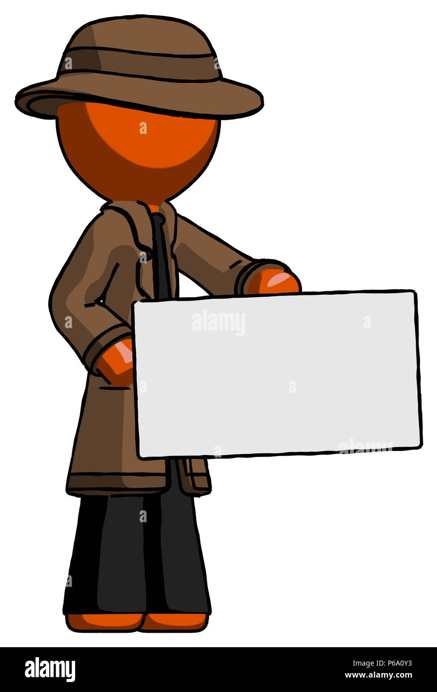 Orange detective man presenting large envelope Stock Photo - Alamy