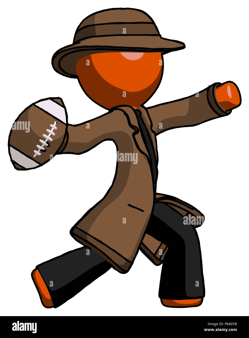 Orange detective man throwing football Stock Photo - Alamy