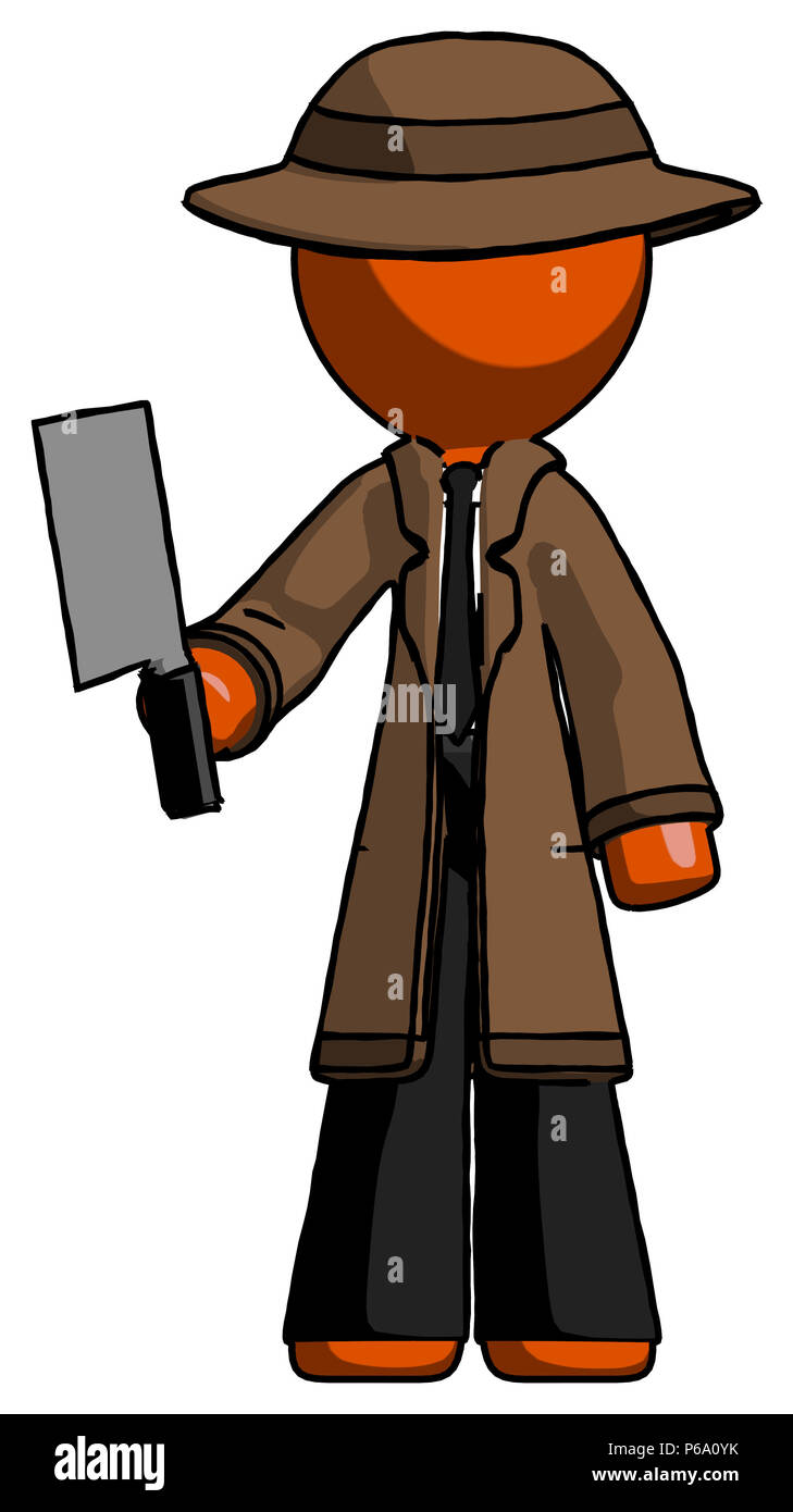 Orange detective man holding meat cleaver Stock Photo - Alamy