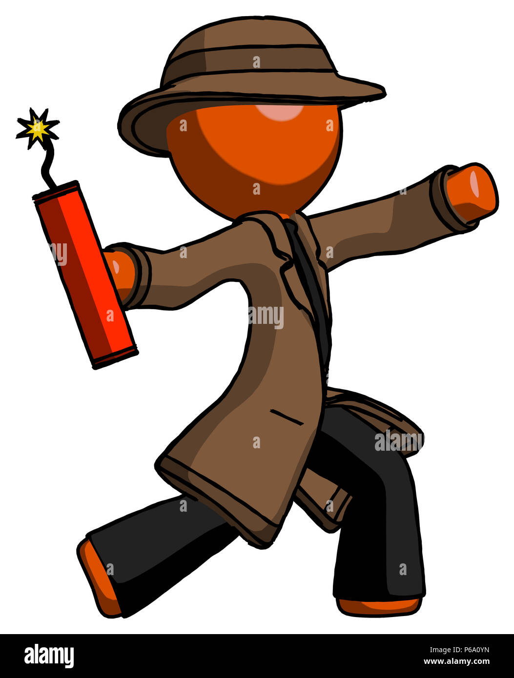 Orange detective man throwing dynamite Stock Photo - Alamy