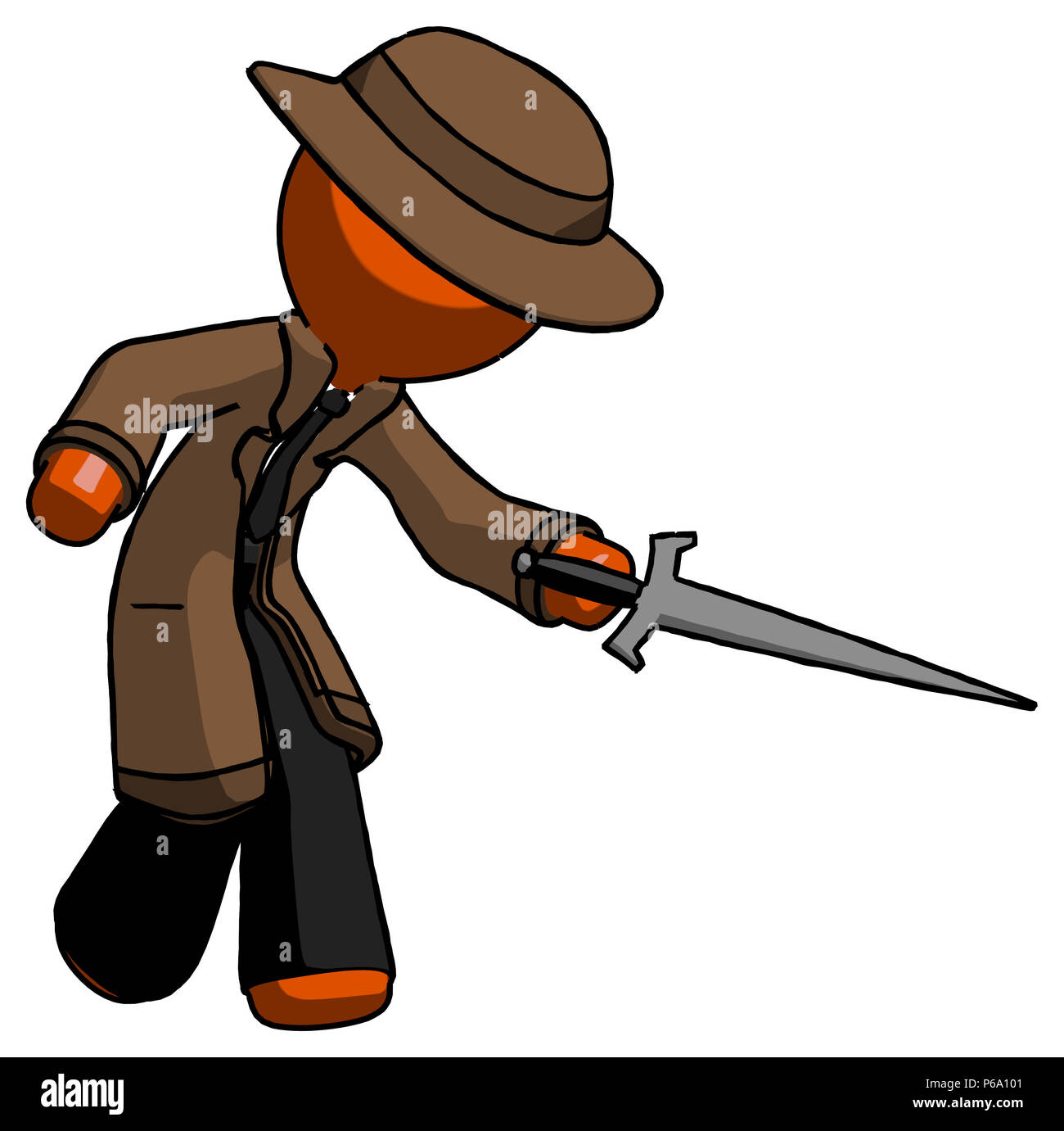 Orange detective man sword pose stabbing or jabbing Stock Photo - Alamy