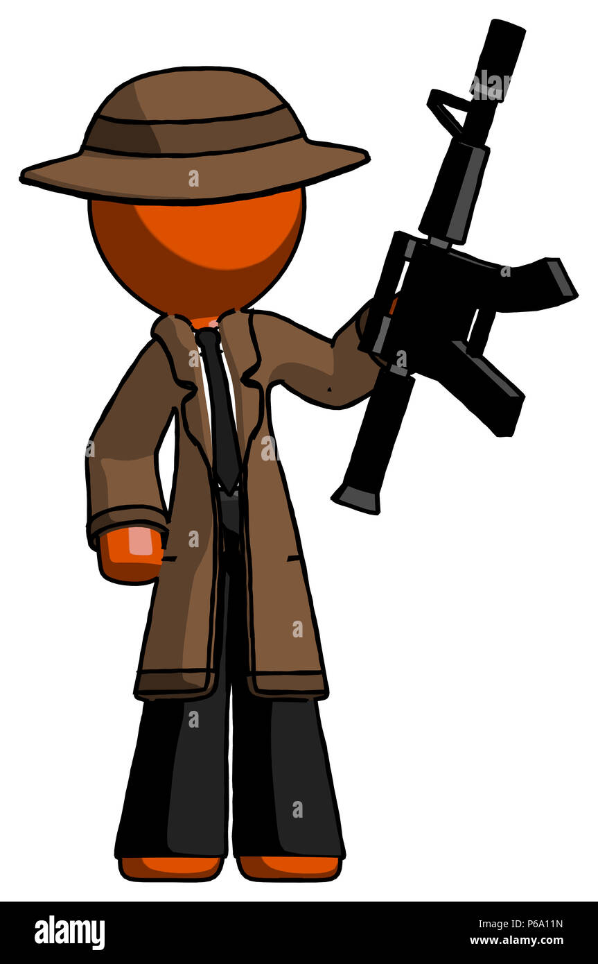 Orange detective man holding automatic gun Stock Photo - Alamy