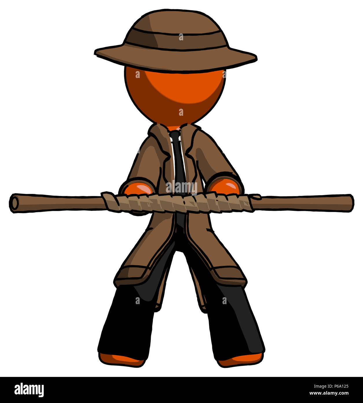 Orange detective man bo staff kung fu defense pose Stock Photo - Alamy