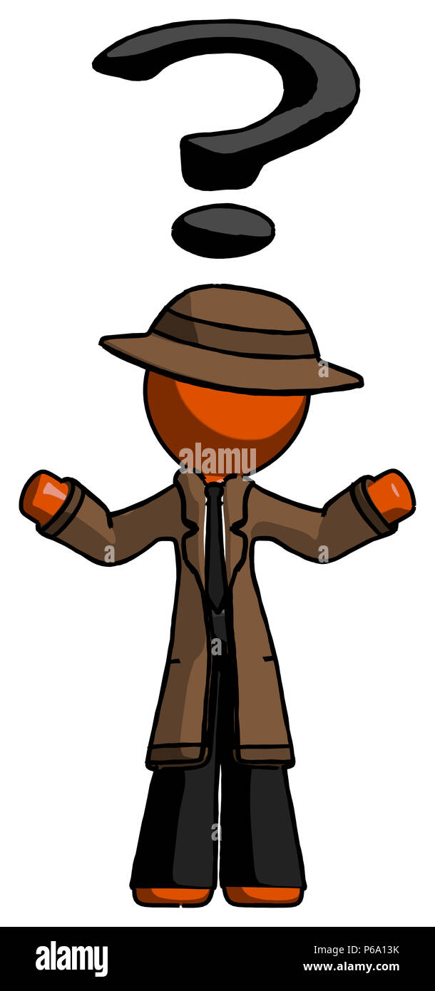 Orange detective man with question mark above head, confused Stock ...