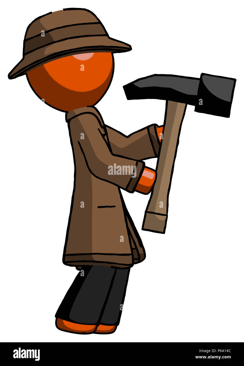 Orange detective man hammering something on the right Stock Photo - Alamy