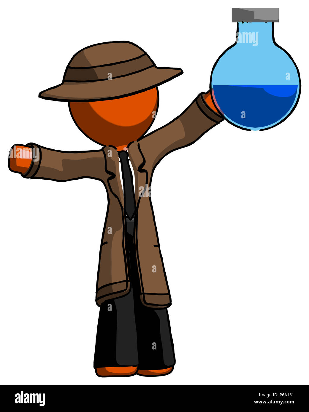 Orange detective man holding large round flask or beaker Stock Photo ...