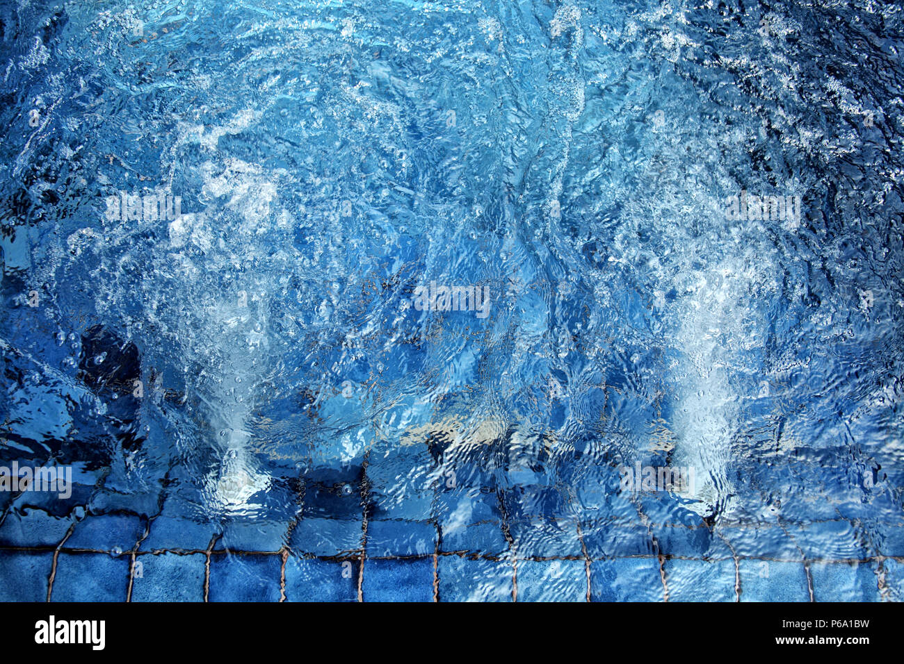 Elevated view of close up outdoor jacuzzi with clear clean water Stock ...