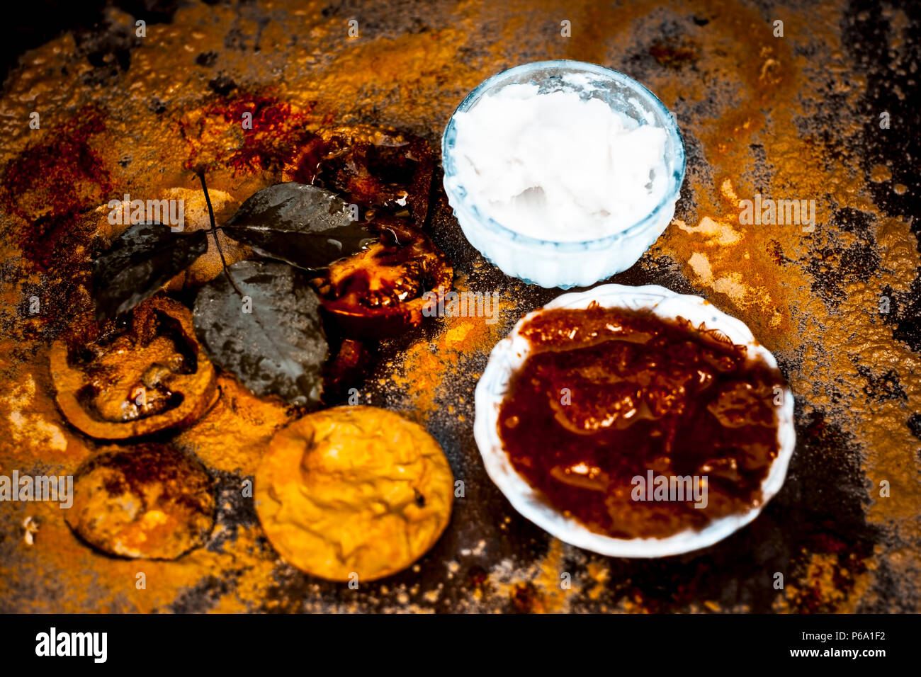 Close up of an face pack consisting and all the ingredients i.e. tomato ...