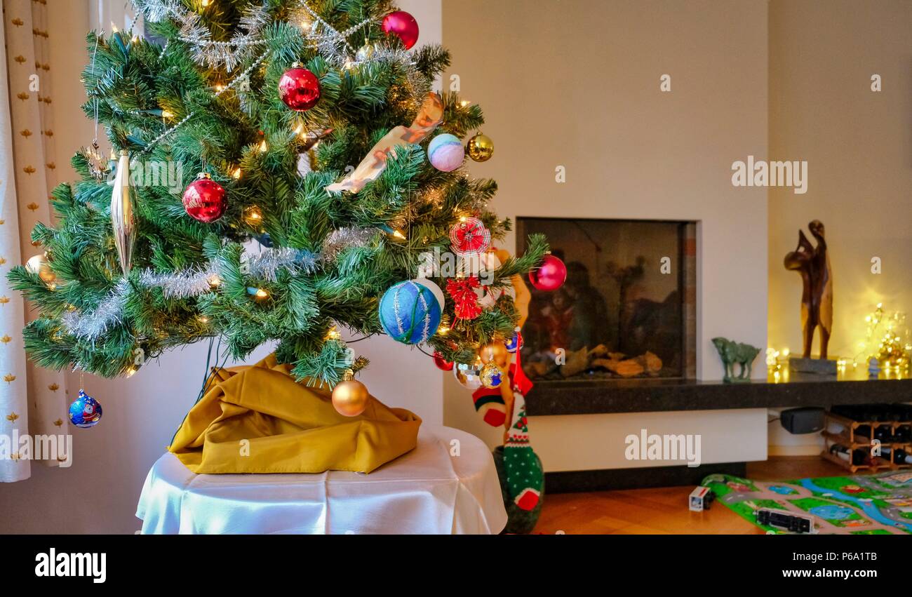 Christmas tree with lights in a room in amsterdam in the netherlands ...