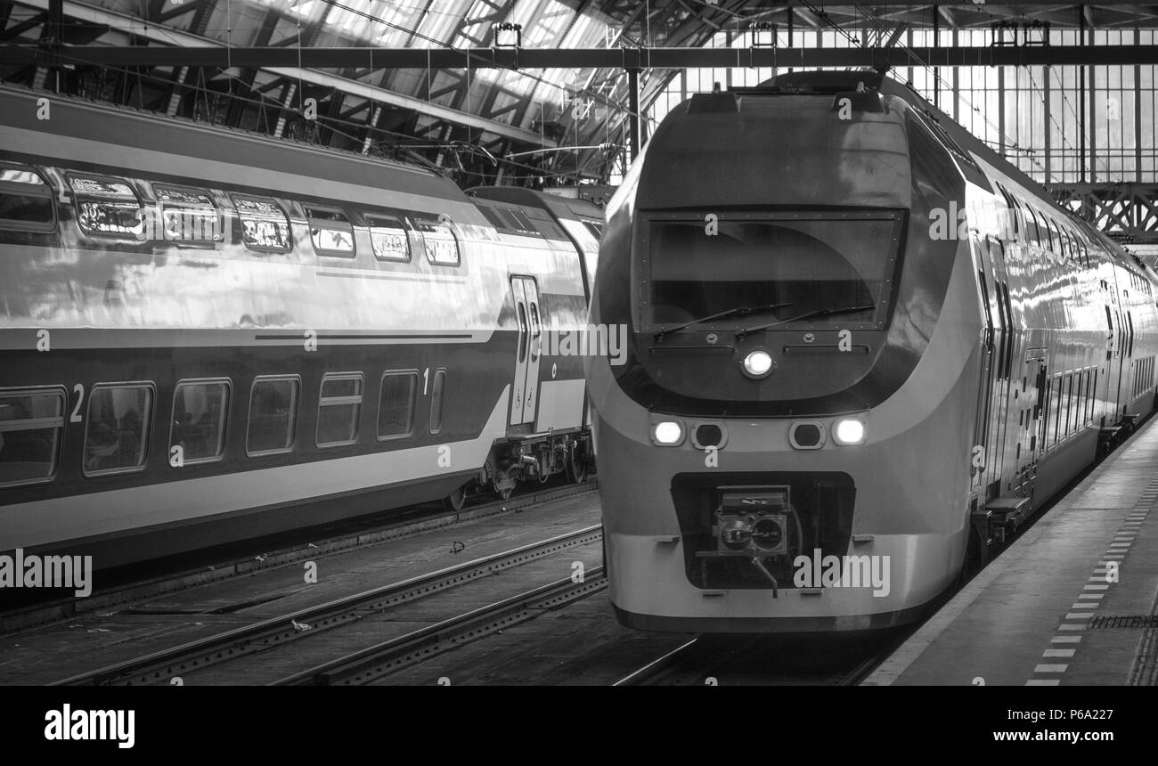 Dutch trains at Amsterdam Central Station in the Netherlands Stock ...