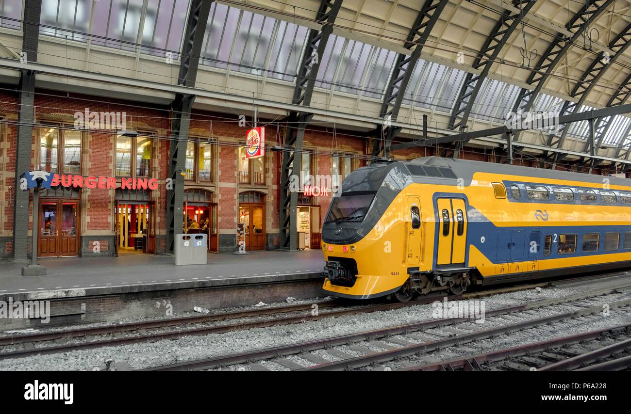 Dutch trains at Amsterdam Central Station in the Netherlands Stock ...