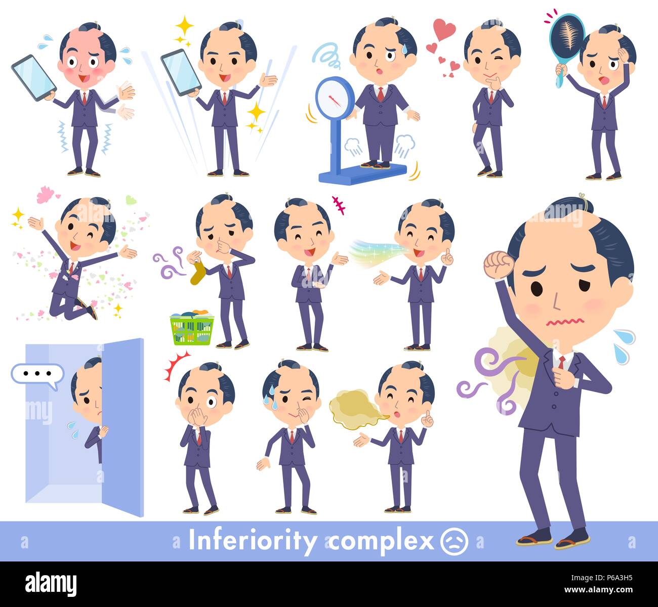 A set of businessman on inferiority complex.There are actions suffering ...