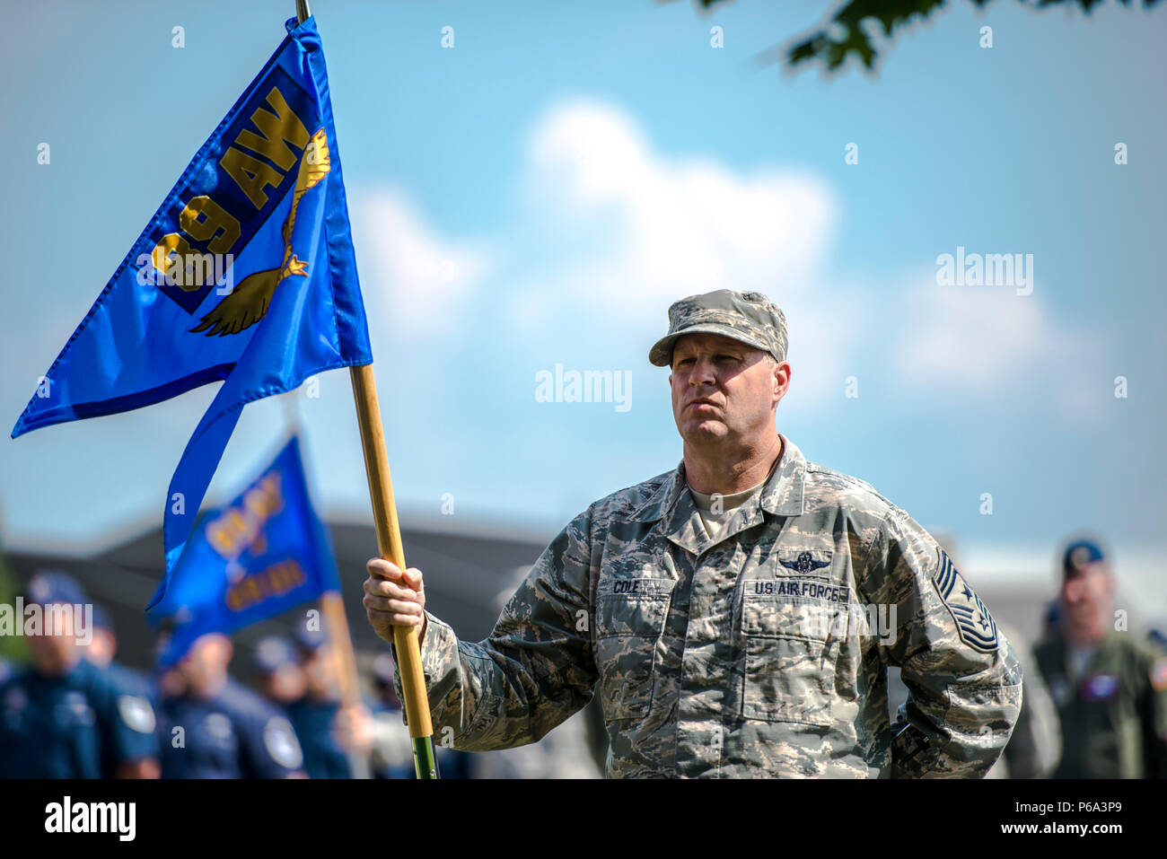 Chief Master Sgt. Todd Cole, 89th Airlift Wing command chief, stands at ...