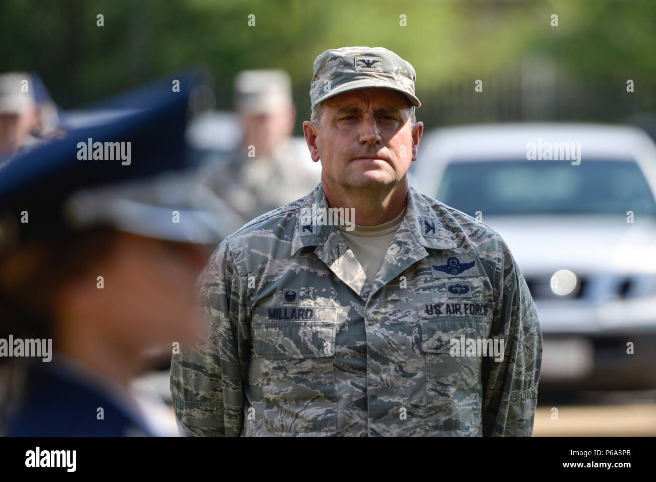 Col. J.C. Millard, 89th Airlift Wing commander, stands at parade rest ...