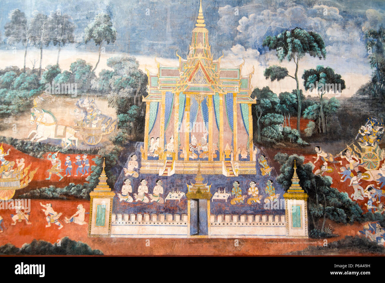 the Ramayana Mural paintings at the silver Pagoda of the Royal Palace ...