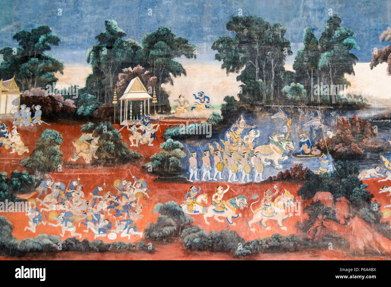 the Ramayana Mural paintings at the silver Pagoda of the Royal Palace ...