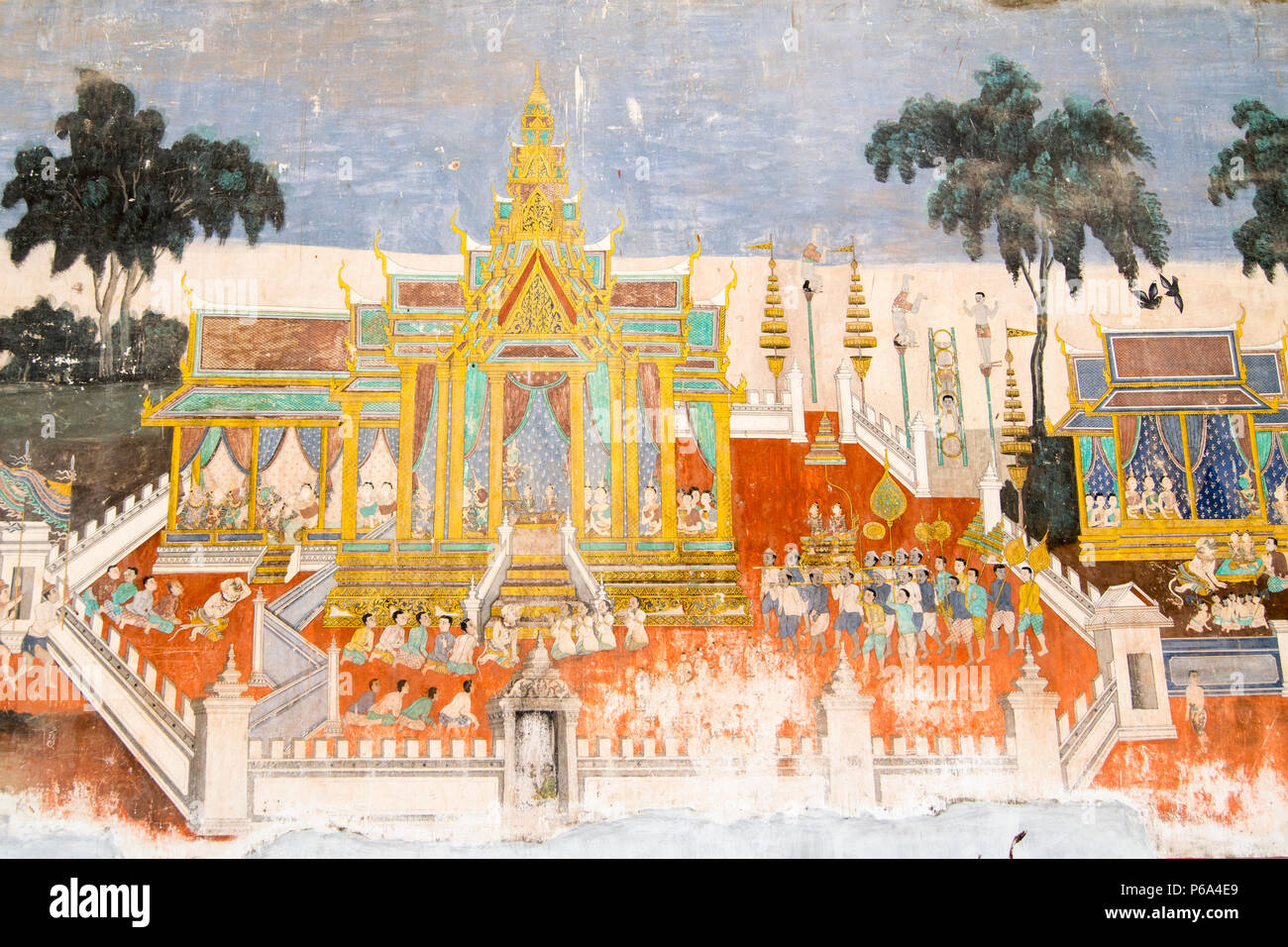 the Ramayana Mural paintings at the silver Pagoda of the Royal Palace ...