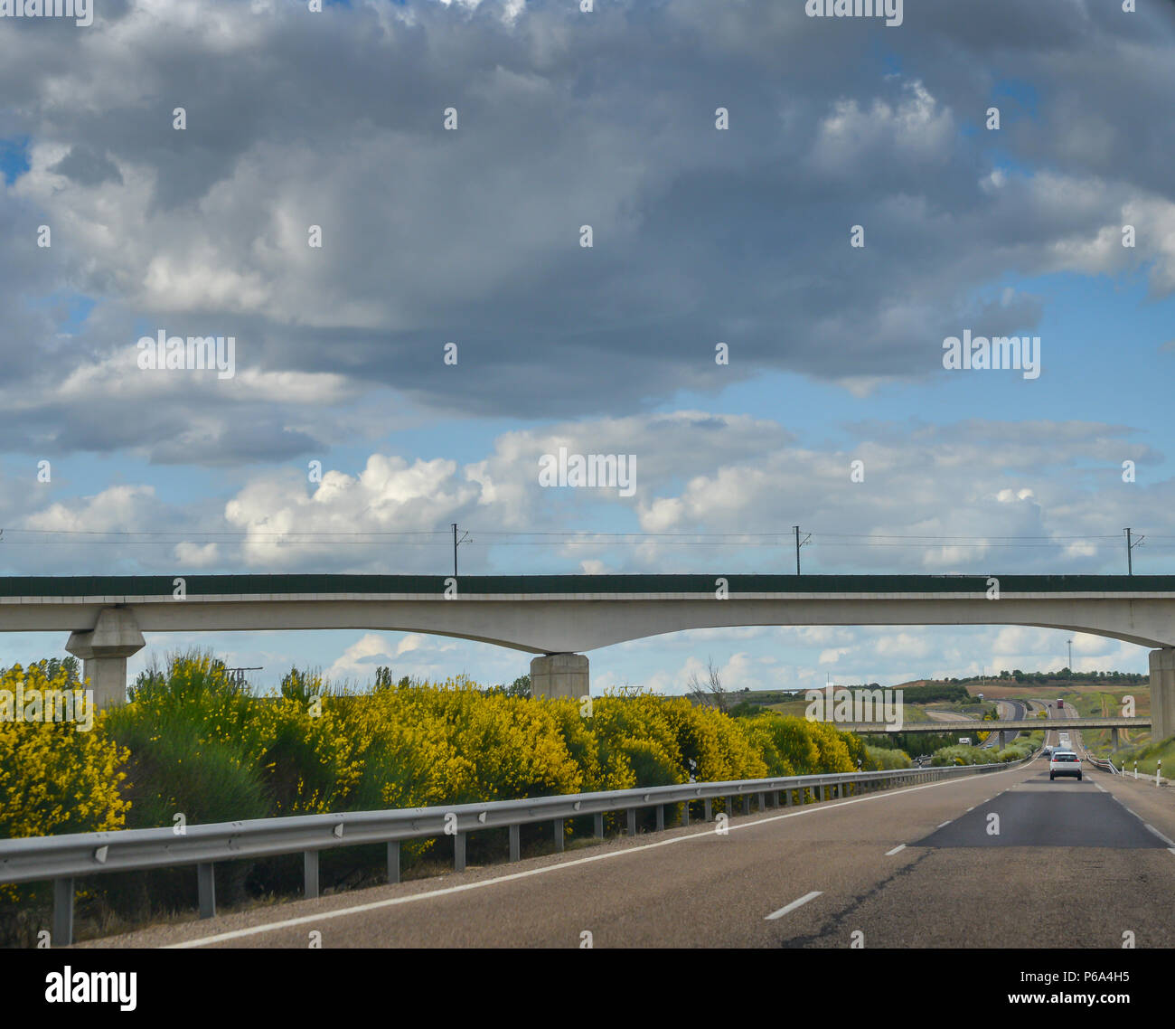 Almost empty highway road in rural mountain landscape in Spain Stock ...