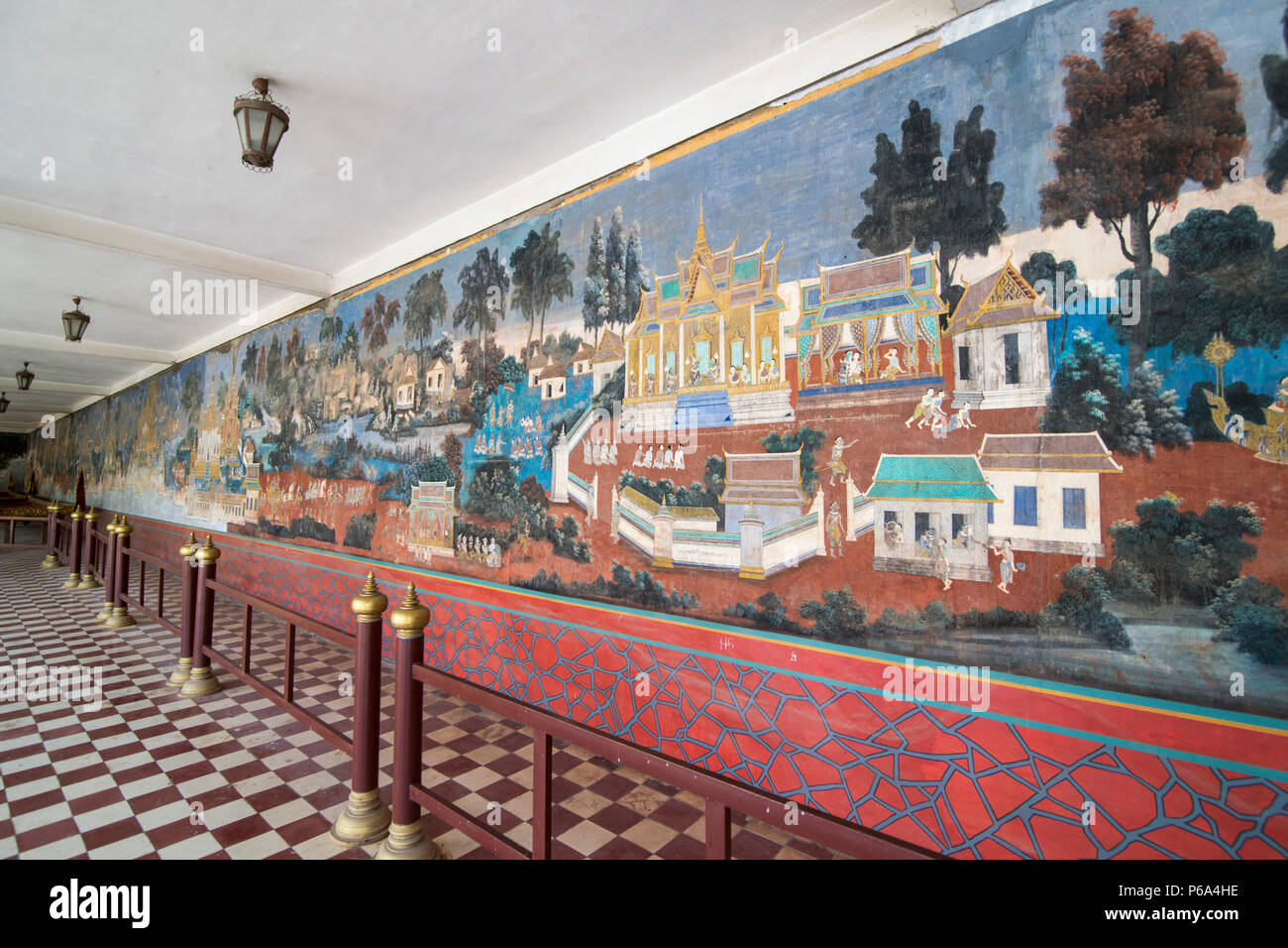 the Ramayana Mural paintings at the silver Pagoda of the Royal Palace ...