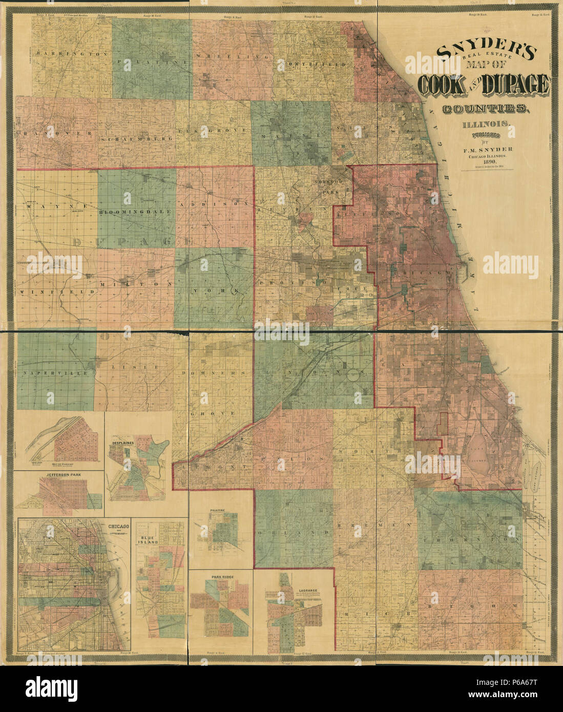 1890 Snyder's real estate map of Cook and Dupage Counties Stock Photo ...