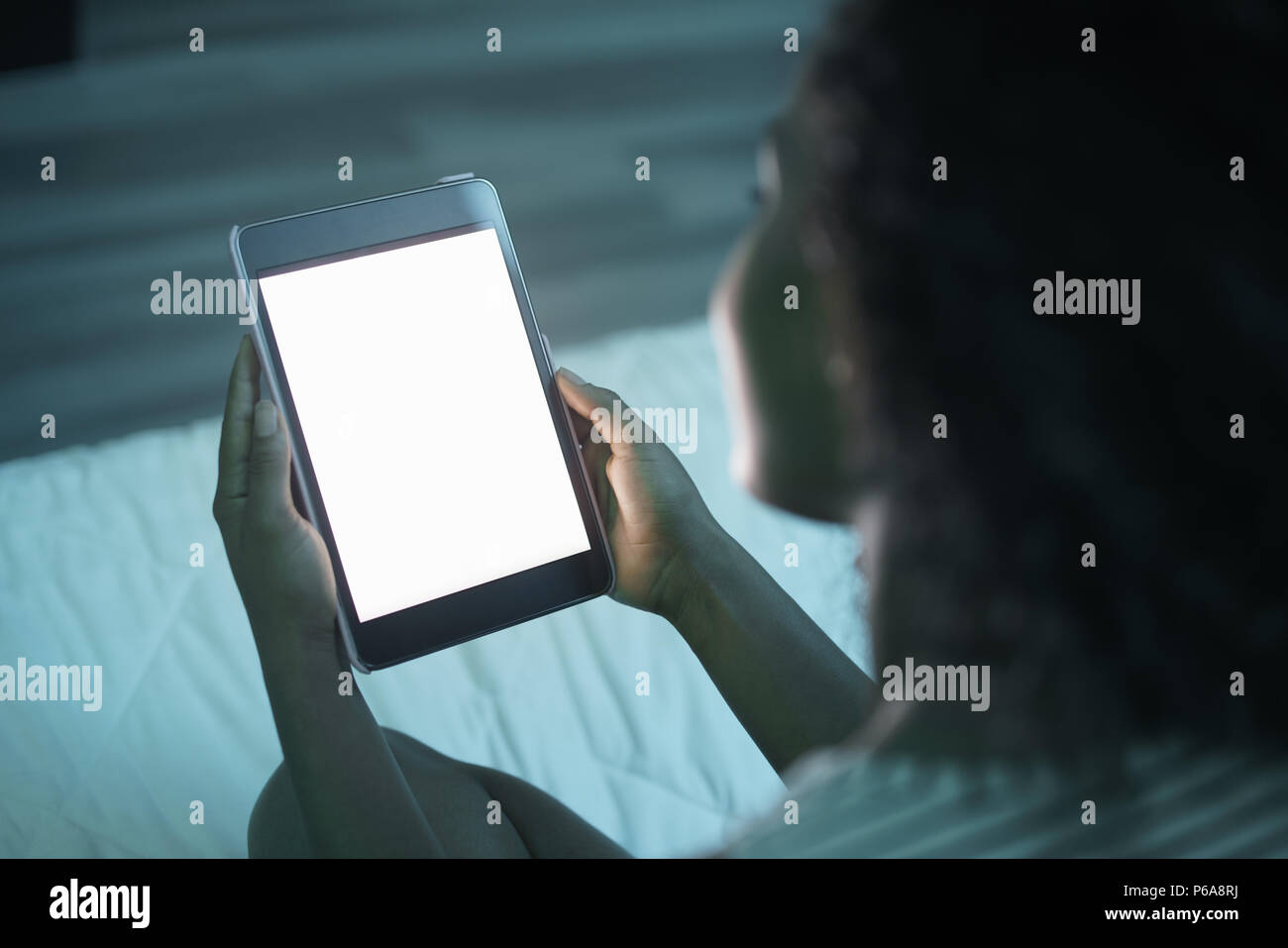 Woman tablet screen bed hi-res stock photography and images - Alamy