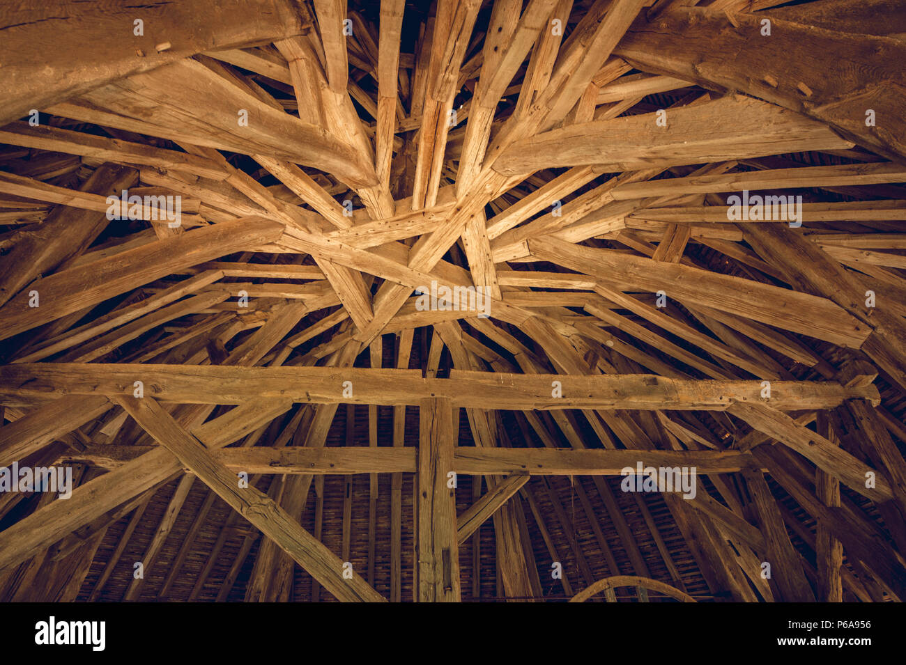 The roof framework of Caesar Tower, also known as La Tour Cesar, is a ...