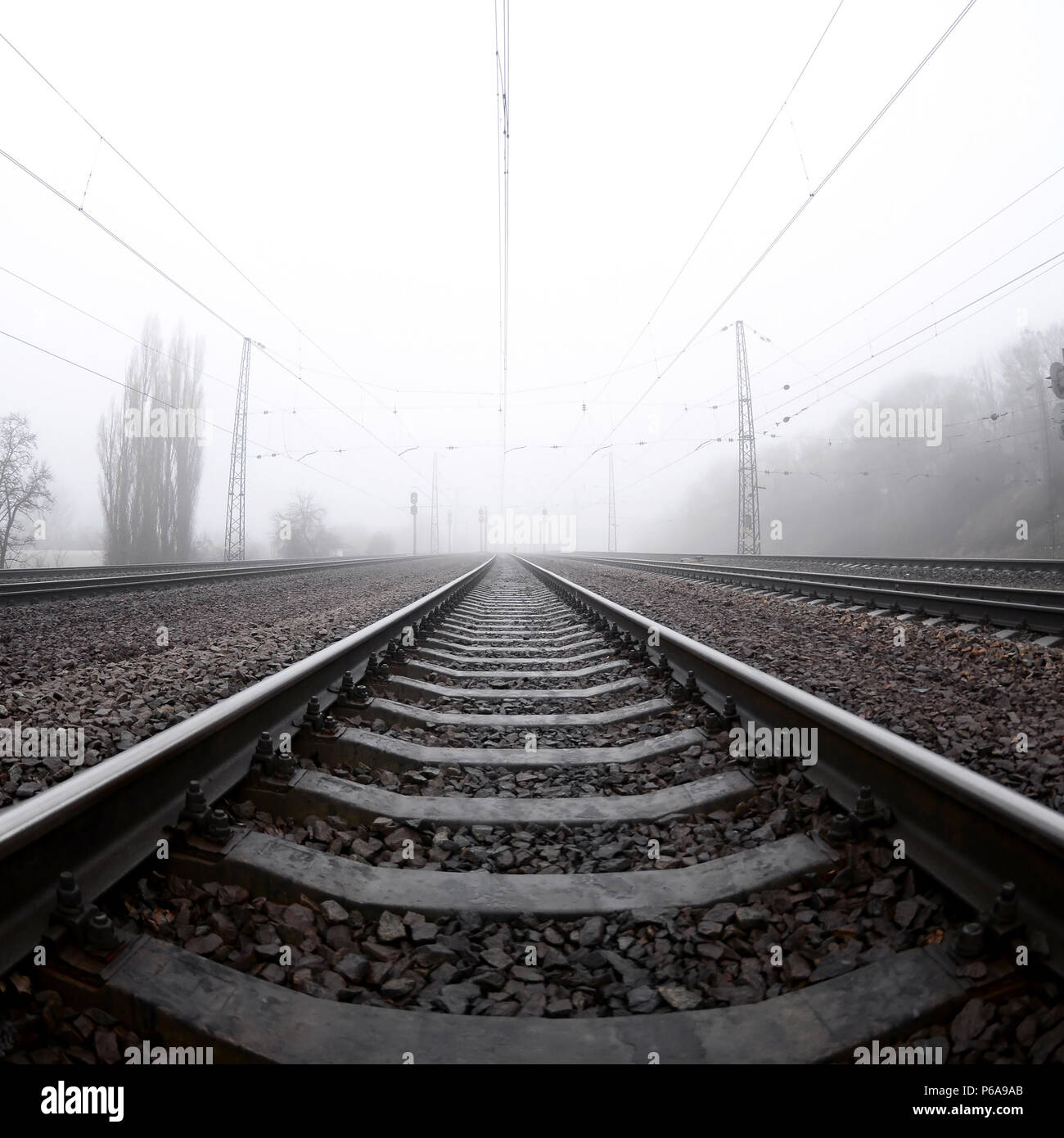 Abstract of railroad tracks in black and white hi-res stock photography ...