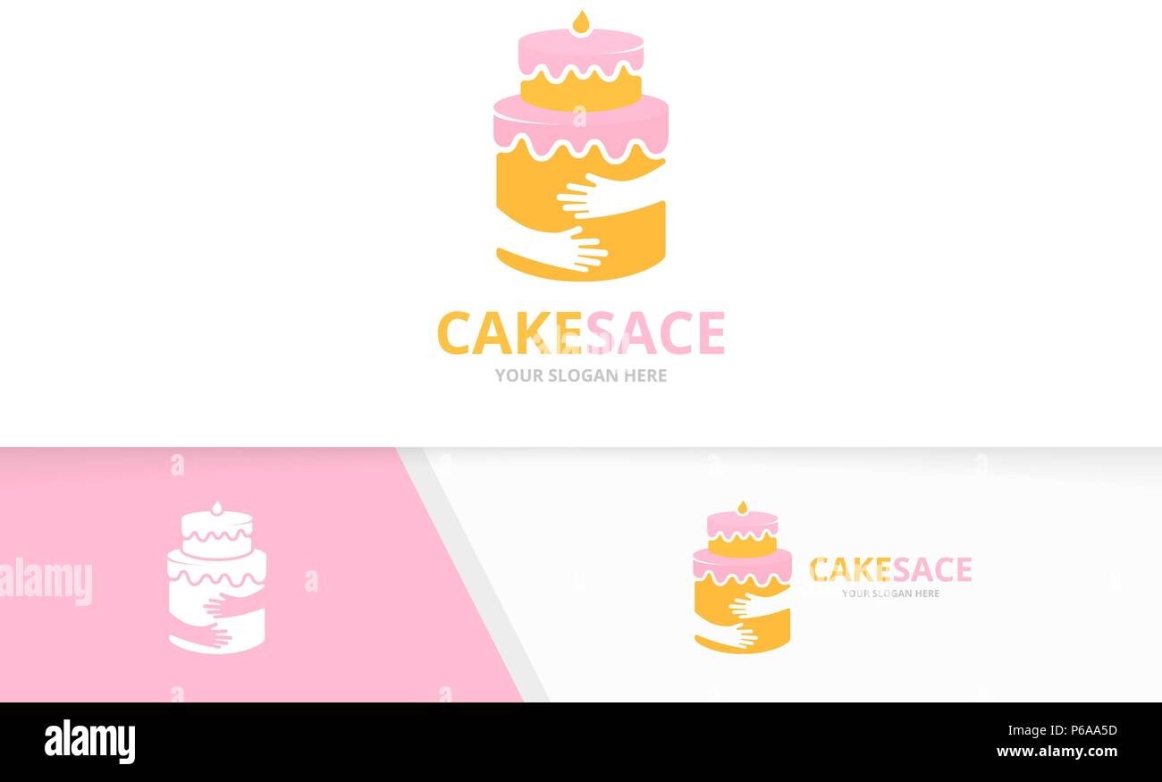 Vector cake and hands logo combination. Pie and hug symbol or icon ...