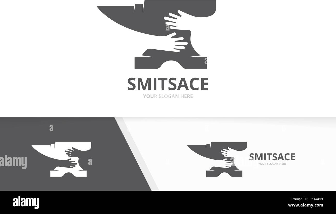 Vector smith and hands logo combination. Blacksmith and hug symbol or ...