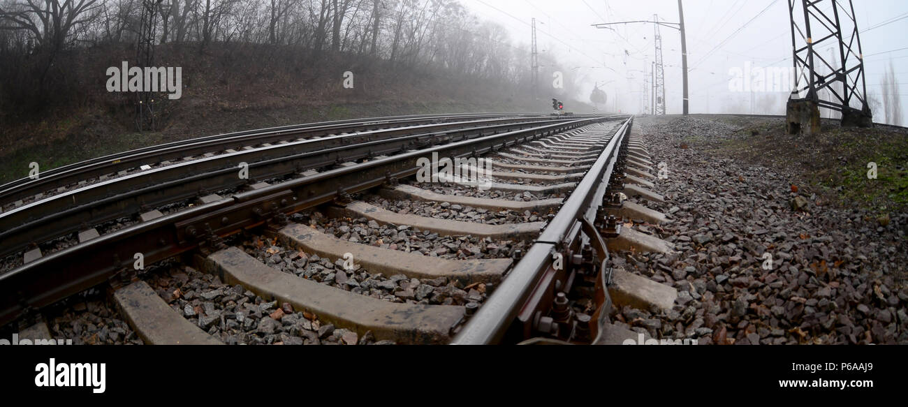 Rail tracks in misty forest hi-res stock photography and images - Alamy