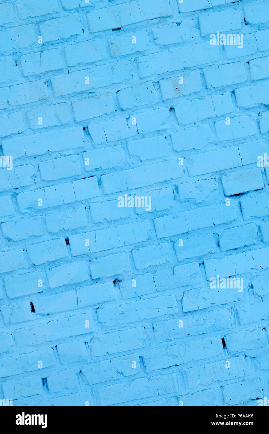 Square brick block wall background and texture. Painted in blue Stock ...