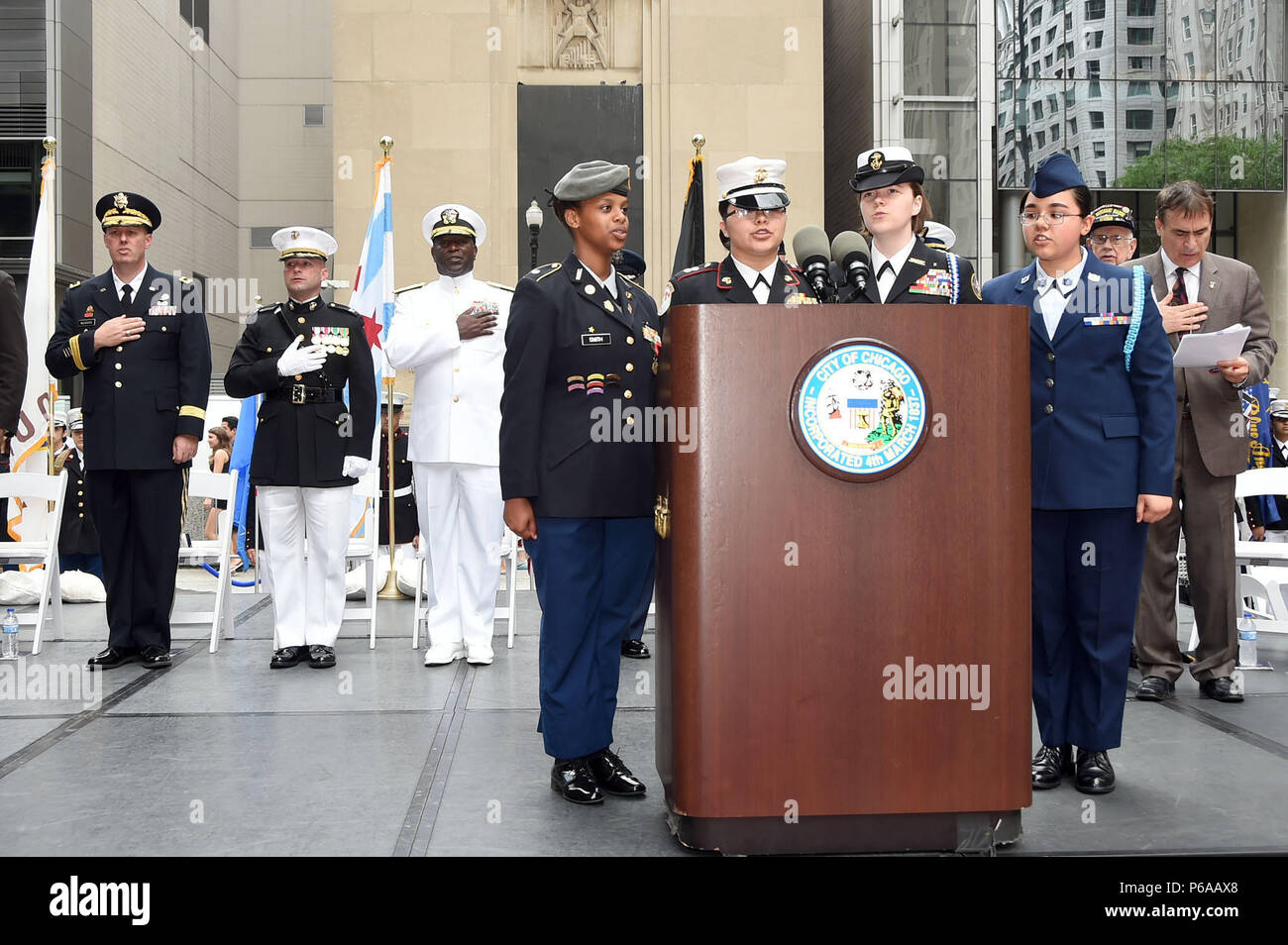 Junior reserve officers training corps cadets recite the pledge hi-res ...