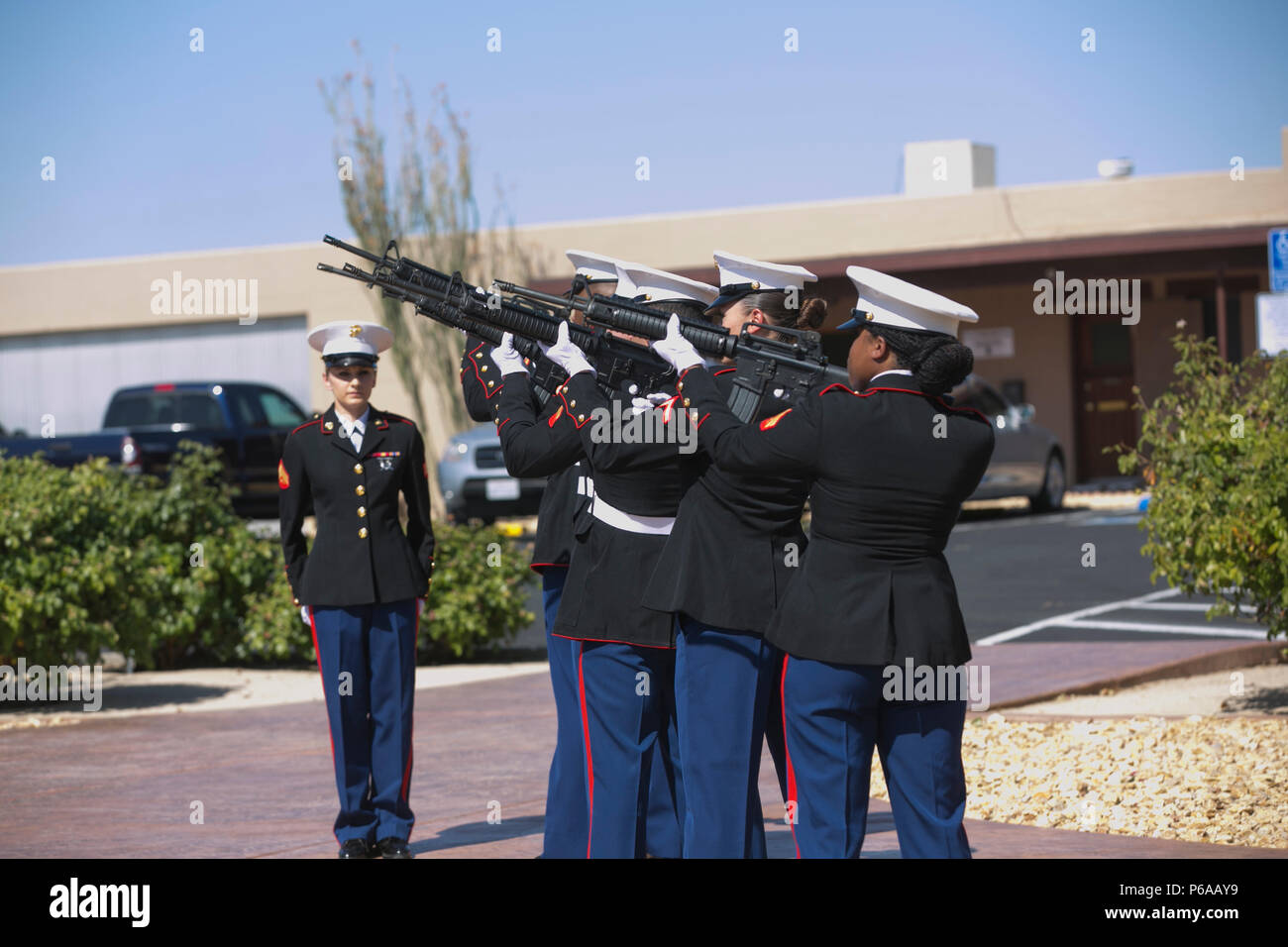 Combat Center Marines give a rifle salute during the Memorial Day ...