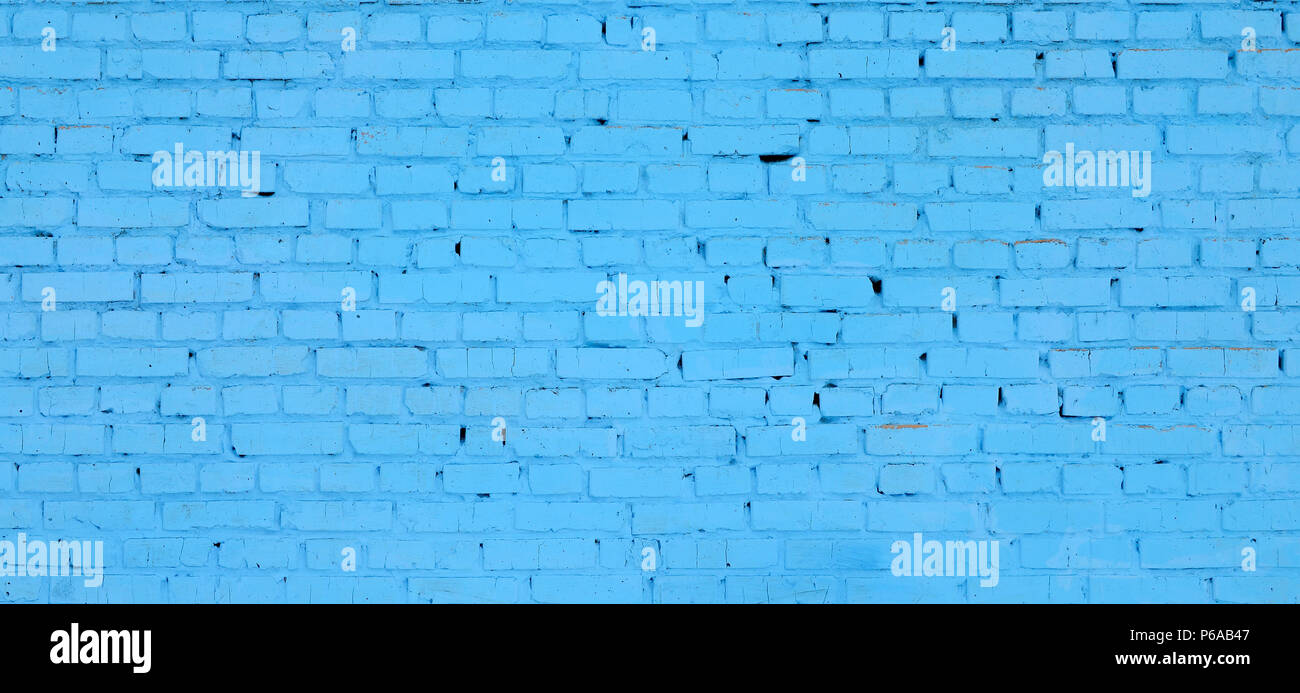 Square brick block wall background and texture. Painted in blue Stock ...