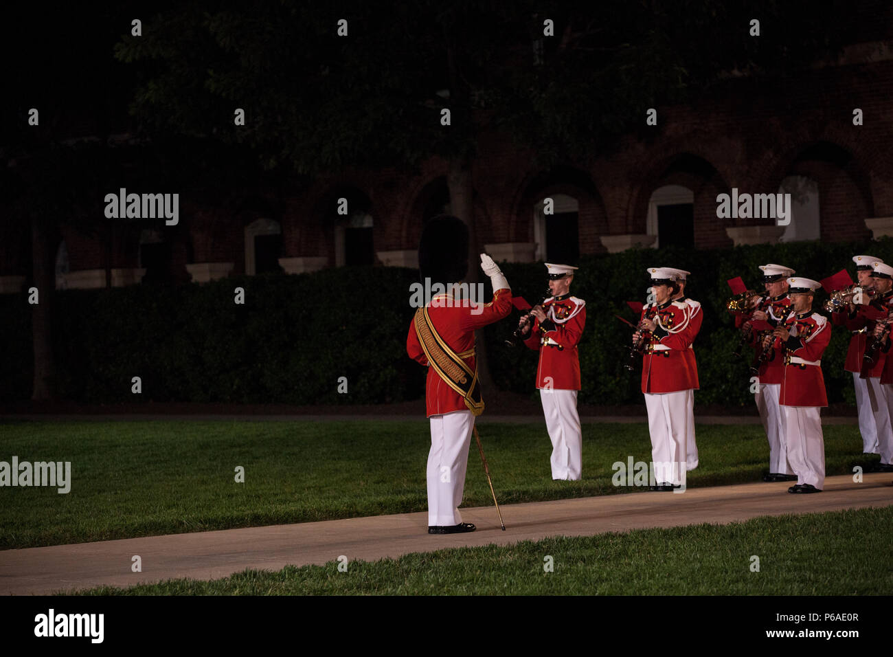 The "Presidents Own" U.S. Marine Band performs during an evening parade ...