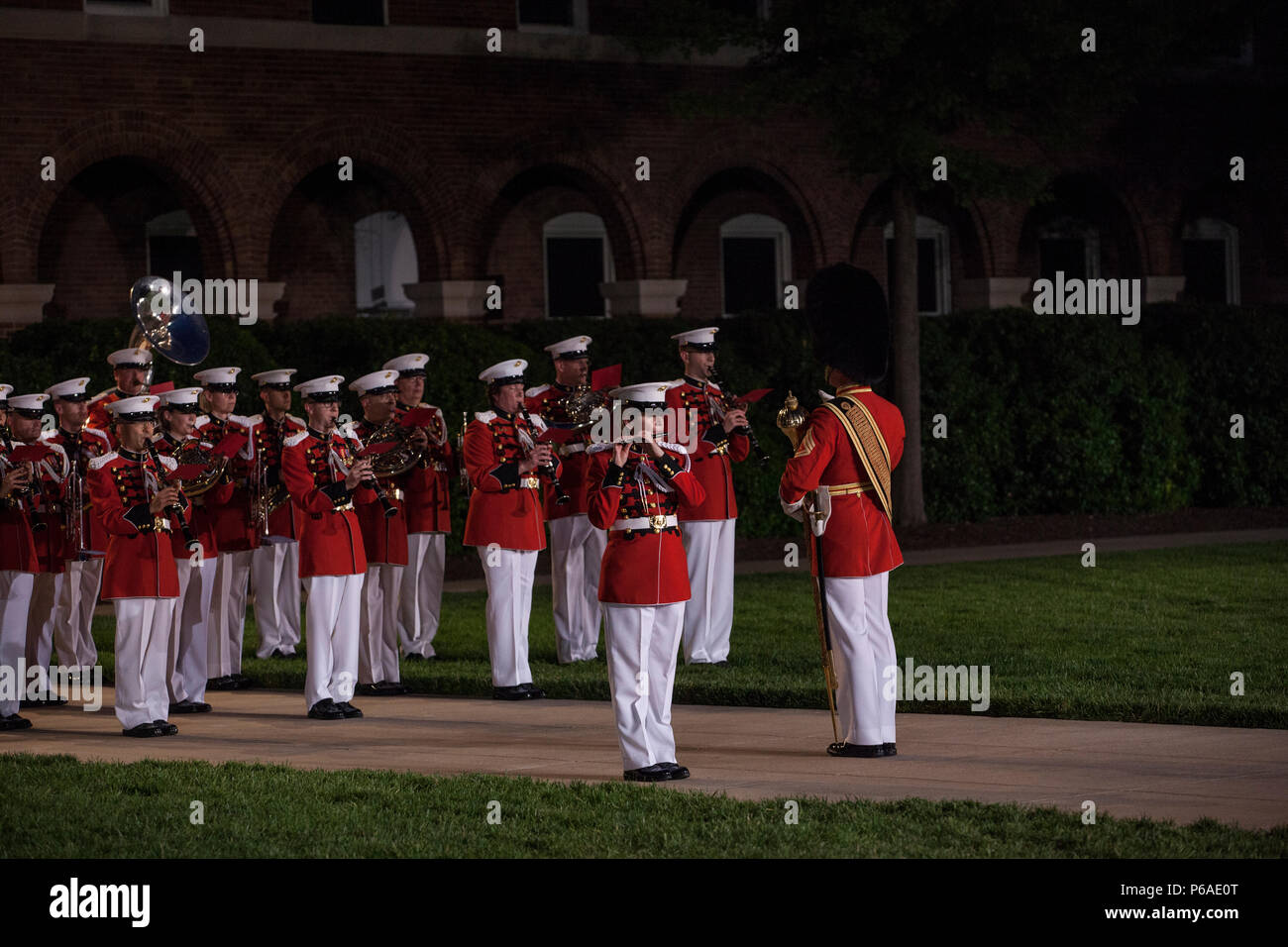 The "Presidents Own" U.S. Marine Band performs during an evening parade ...