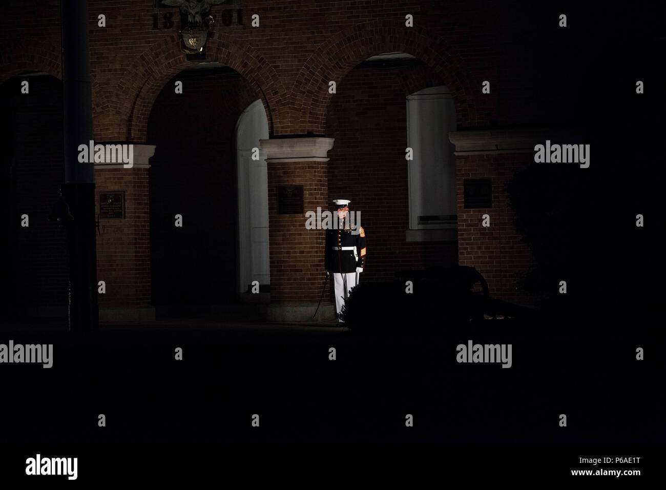 A U.S. Marine with Marine Barracks Washington (MBW) performs during an ...