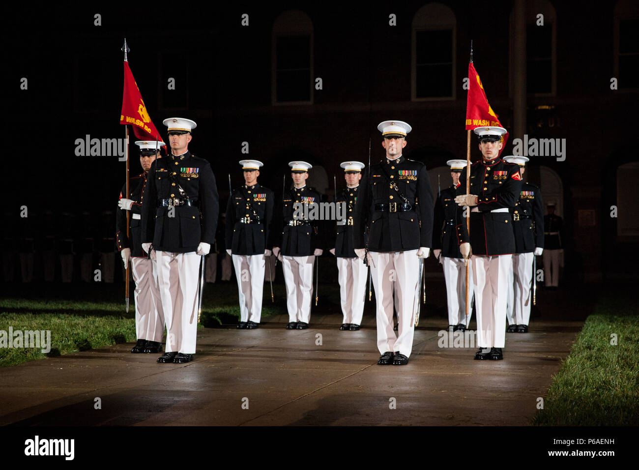 U.S. Marines with Marine Barracks Washington (MBW) perform during an ...