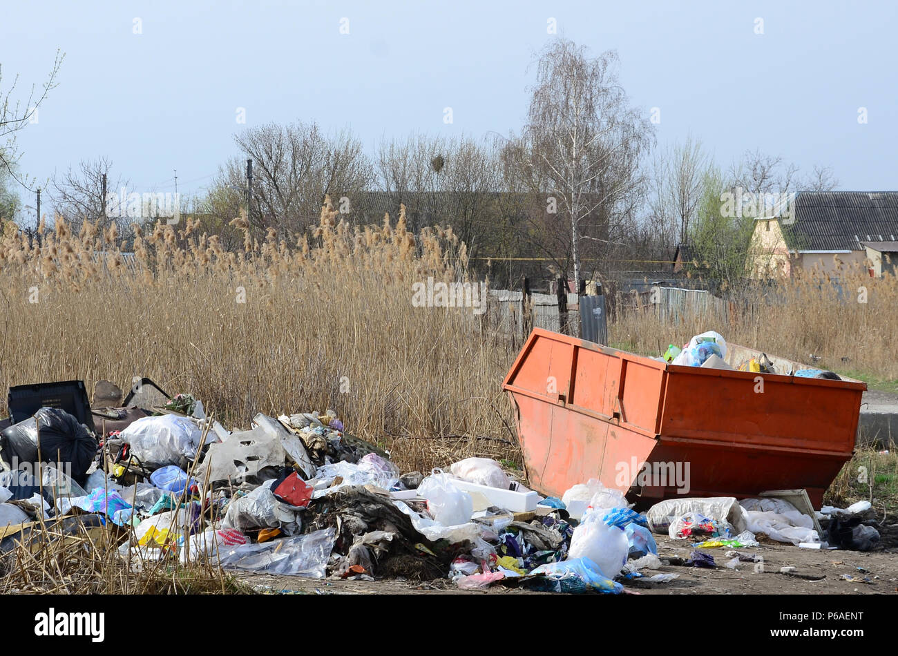 The garbage can is packed with garbage and waste. Untimely removal of ...