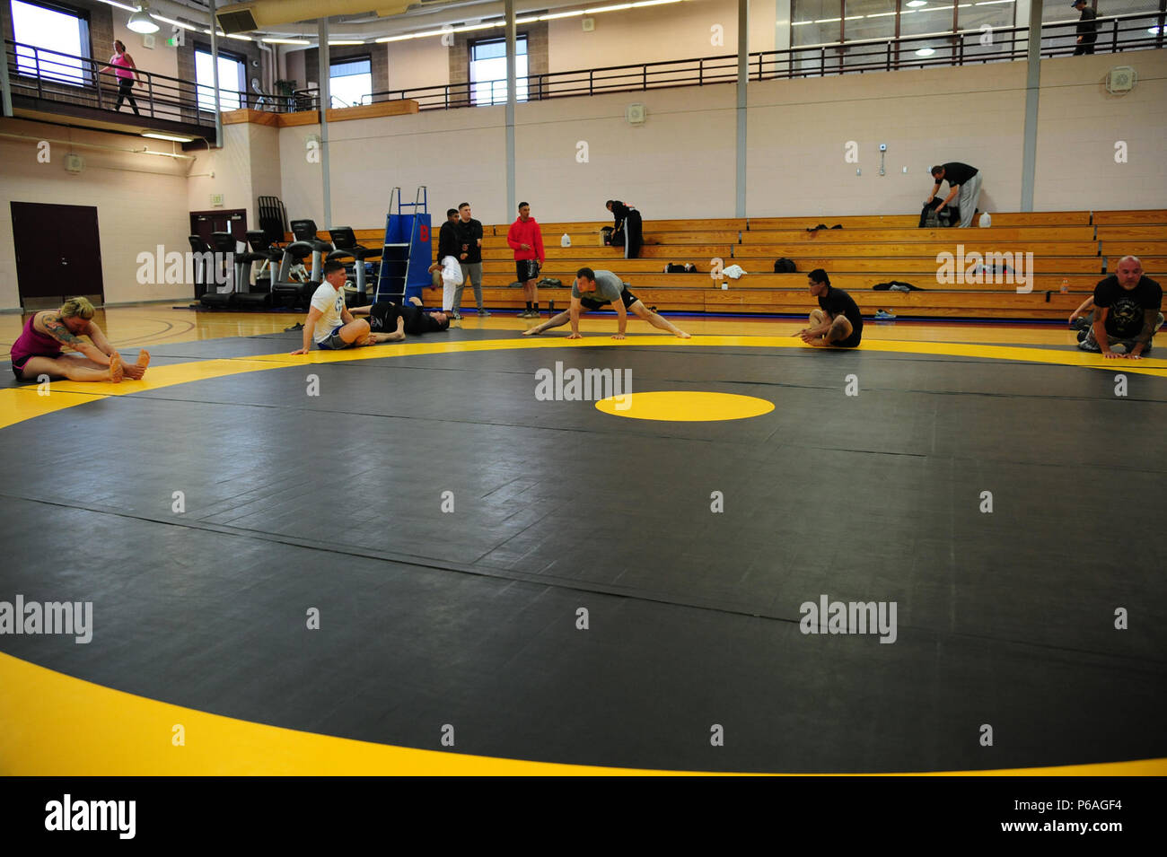 Combatants of all weight classes limber up before the start of the ...
