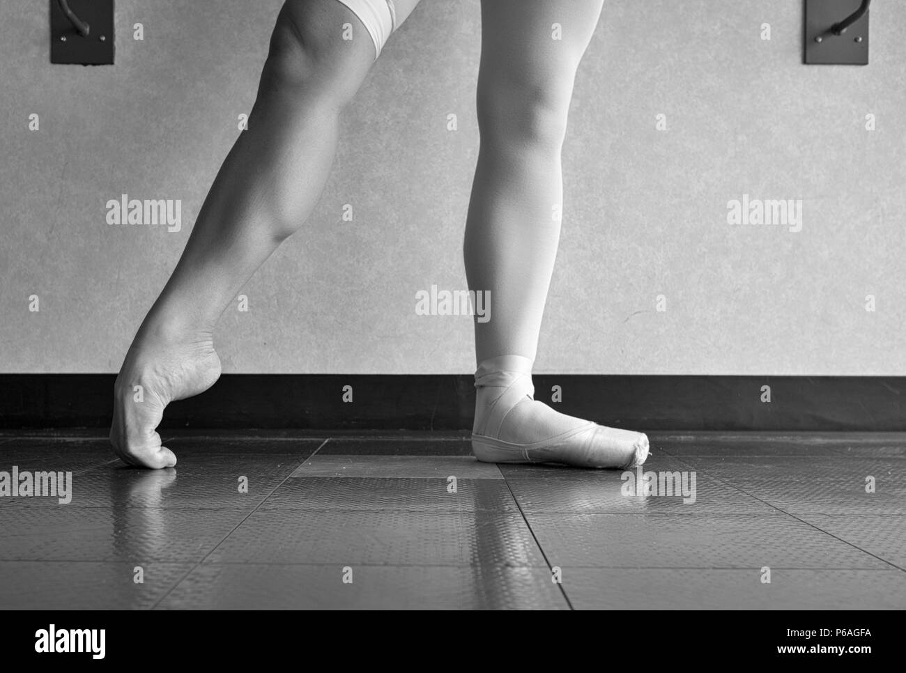 The hardworking disciplined ballerina ballet dancer warming up in her ...