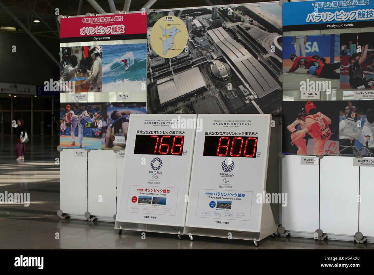 An electronic board in Makuhari Messe convention center counting down ...